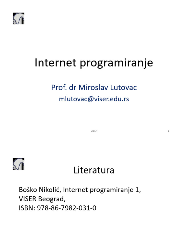 Internet Programiranje: Prof. DR Miroslav Lutovac | PDF