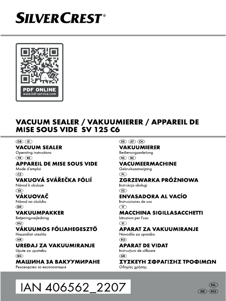 Envasadora Al Vacio Lidl SV 125 C6 | PDF