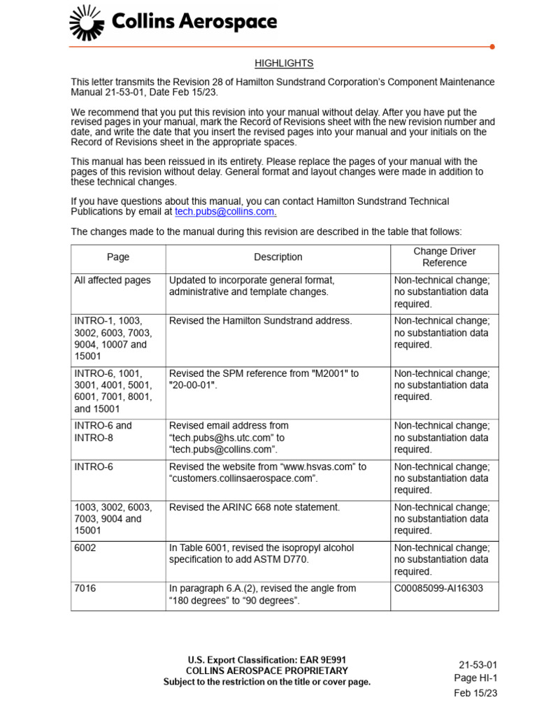 U.S. Export Classification: EAR 9E991 Collins Aerospace Proprietary ...