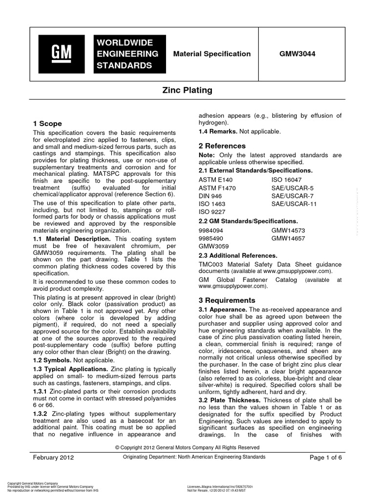 GMW3044 | PDF | Materials | Industrial Processes