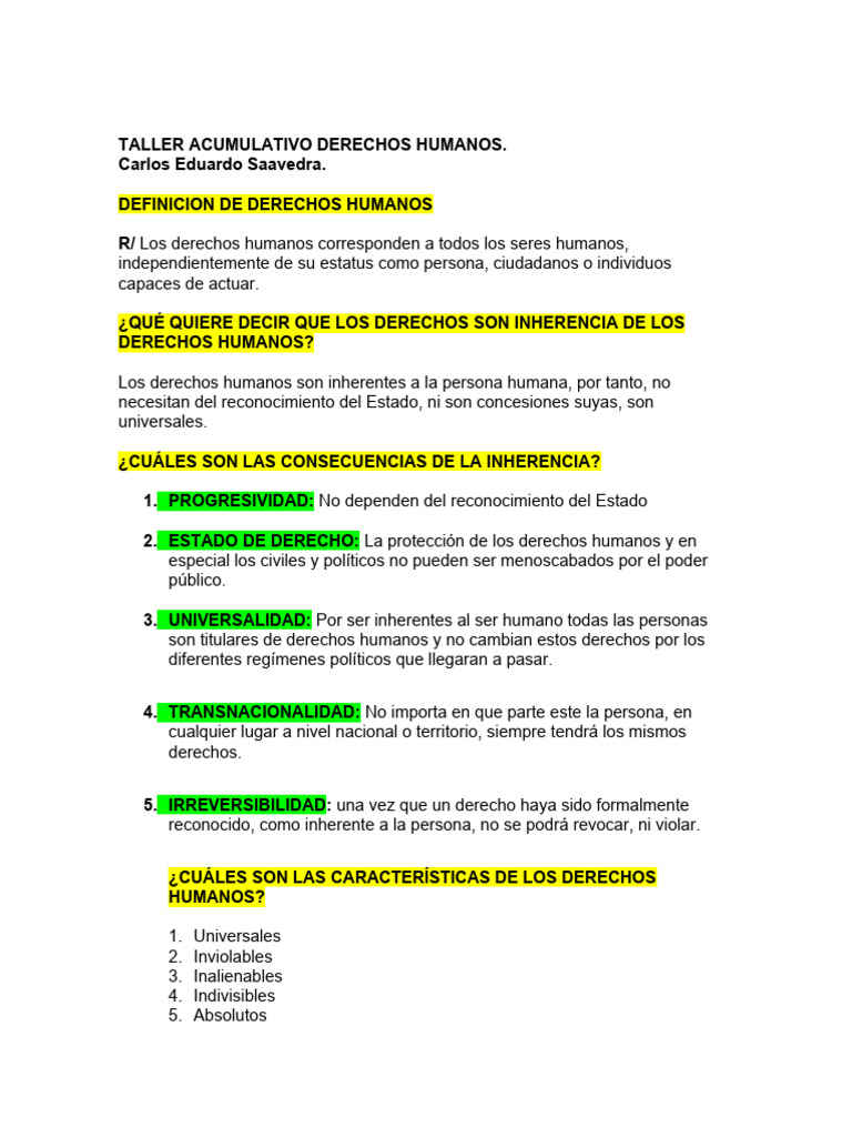 Taller Derechos Humanos | Descargar gratis PDF | Derechos | Derechos humanos