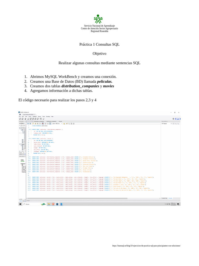 Practica 1 SQL | PDF | SQL | Informática