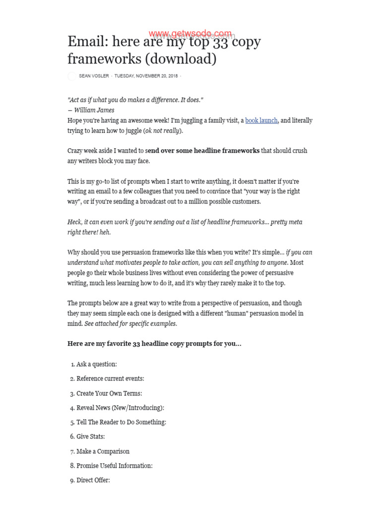 Email_ here are my top 33 copy frameworks (download) | PDF | Human Communication