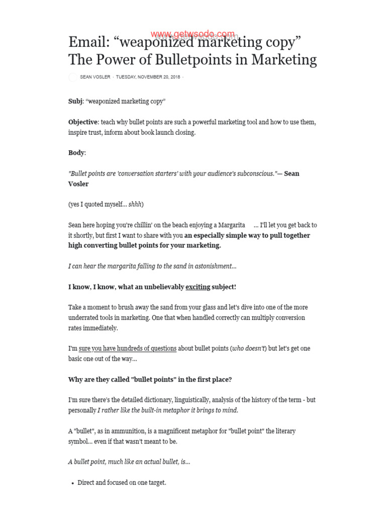 Email - "Weaponized Marketing Copy" The Power of Bulletpoints in ...