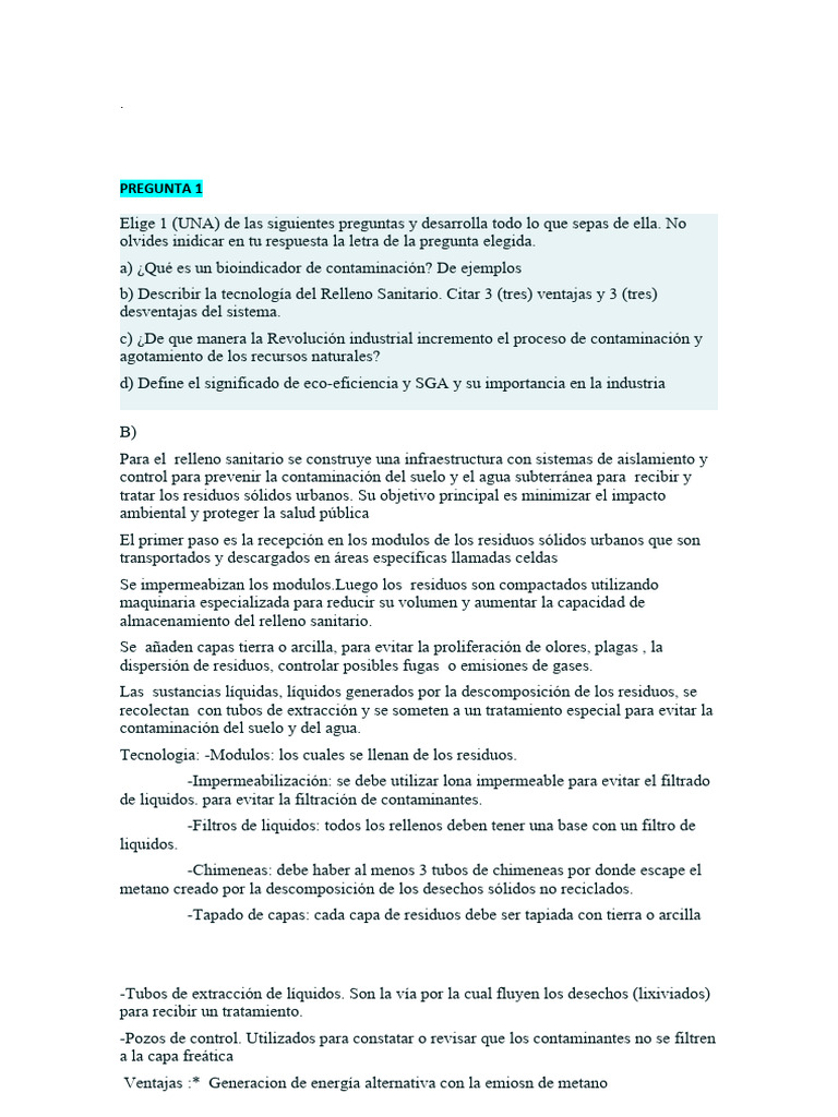 Impacto y Riesgo Ambiental EXAMEN FINAL | Descargar gratis PDF | Vertedero | Residuos