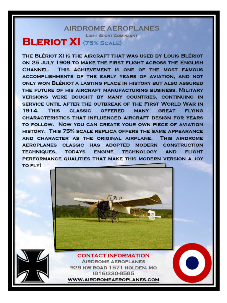 Blériot XI 75% Scale Replica Aircraft | PDF