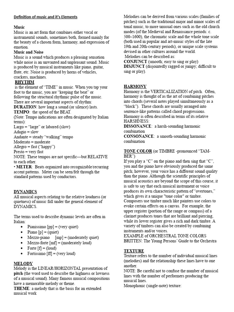 Music Definition and Key Elements | PDF | Harmony | Tempo