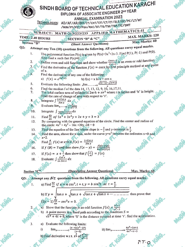 Maths-Ii (213-223-223) Dae Solved 2023 | PDF