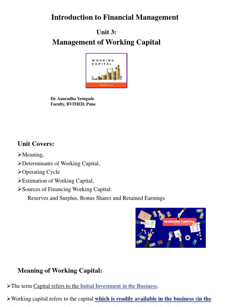 MBA FM Unit 3 Part 1 - by Dr. Anuradha | PDF | Working Capital | Credit