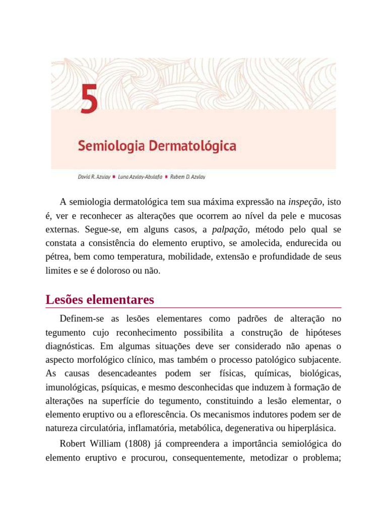 Classificação das Lesões Elementares | PDF | Pele | Doenças e distúrbios