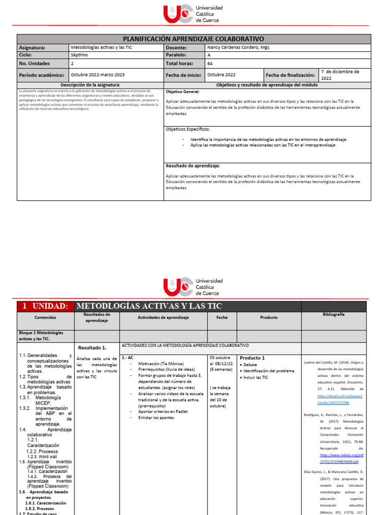 Planificación Aprendizaje Colaborativo | PDF | Enseñando | Aprendizaje