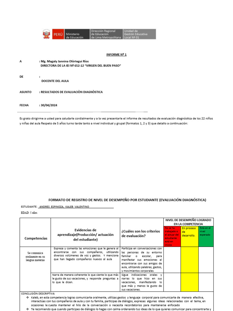 Informe #1 Revisar | PDF | Evaluación | Aprendizaje