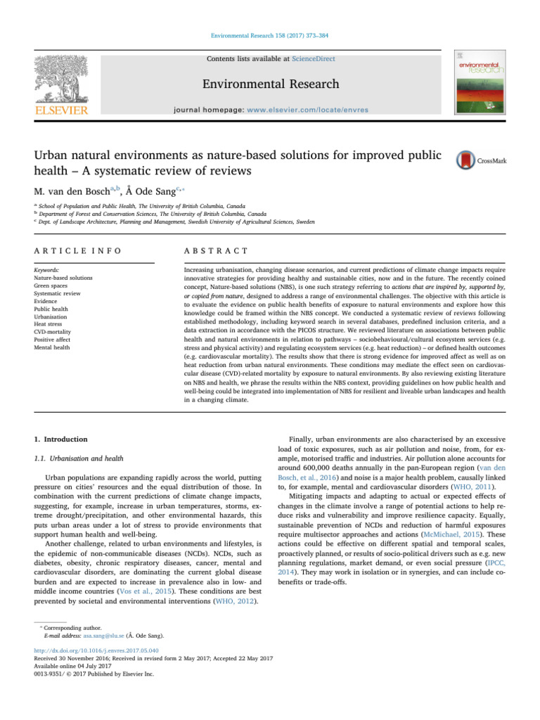 5 urban natural enrivonments as nature-based solutions for improved public health | Download ...