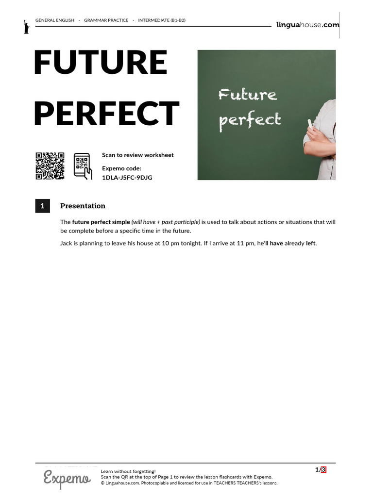 Future Perfect Grammar Practice B1-B2 | PDF | Language Mechanics | Grammar