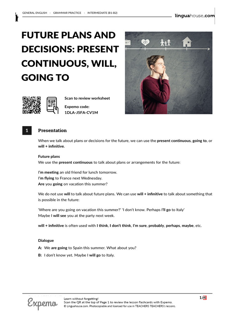 Future Plans and Decisions Present Continuous Will Going To American ...