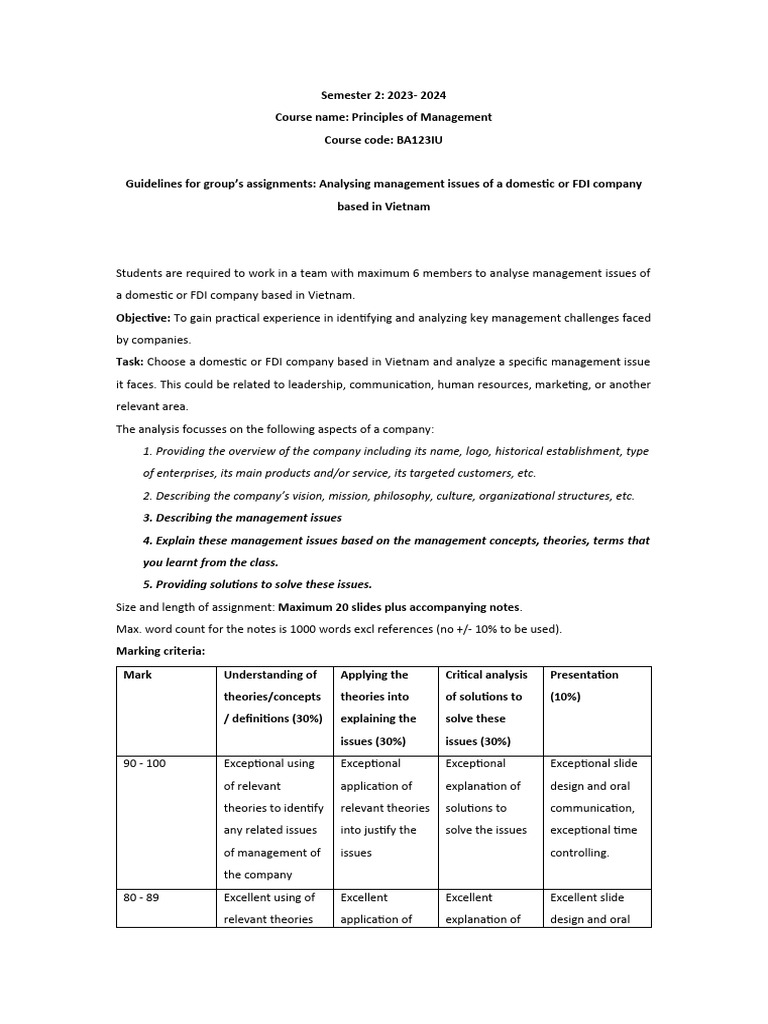 Guidlines For Group Assignment (1) - Principle of Management | PDF | Theory | Concept