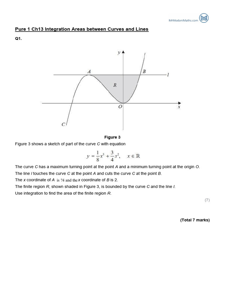 Pure 1 Ch13 Integration Areas Between Curves and Lines | PDF ...