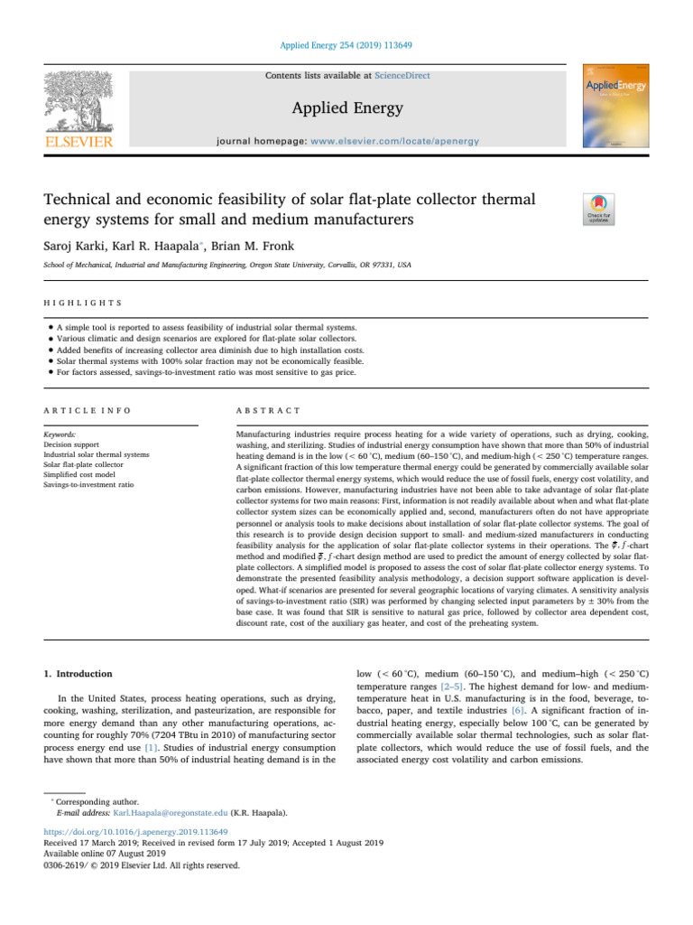 Technical and Economic Feasibility of Solar Flat-Plate Collector Thermal | PDF | Energy ...
