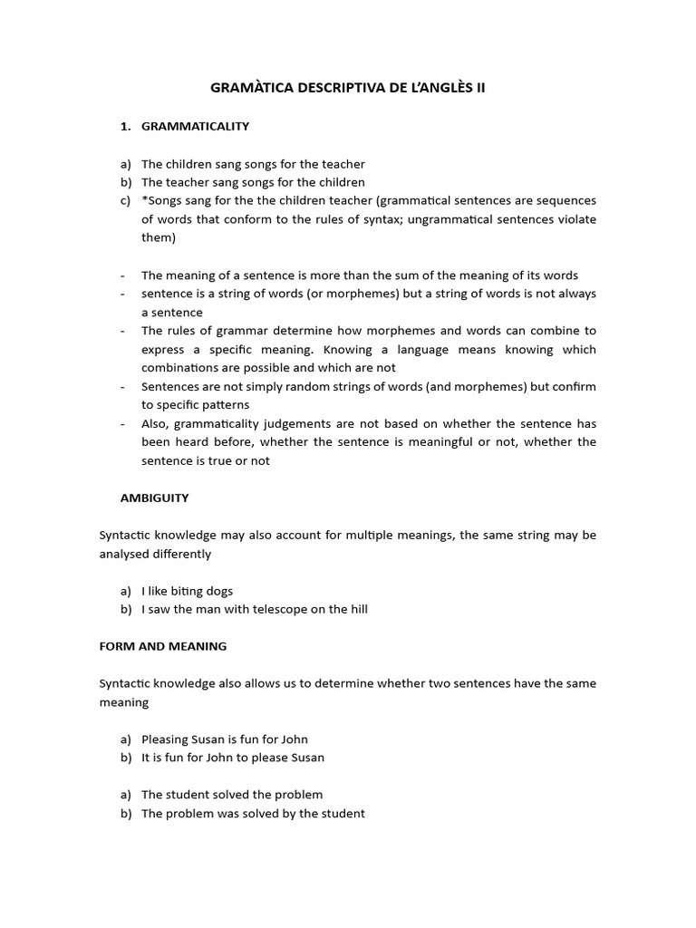 Apunts Gramatica Descriptiva II | PDF | Clause | Subject (Grammar)