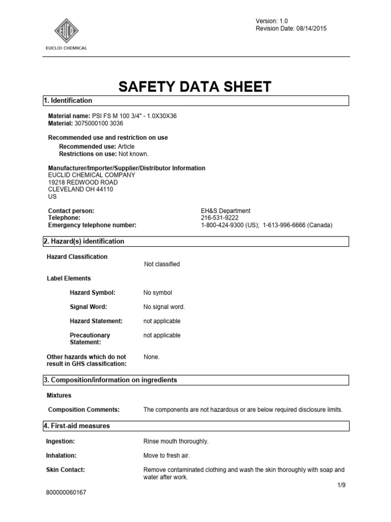 Safety Data Sheet: 1. Identification | PDF | Personal Protective Equipment | Toxicity