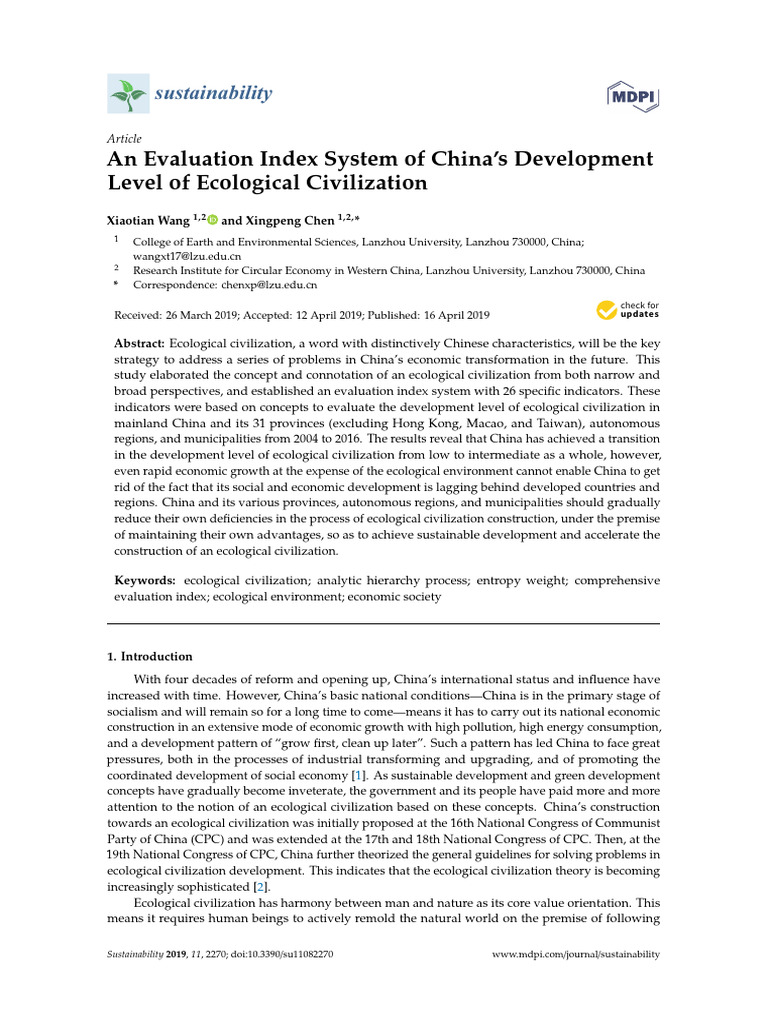 5 An Evaluation Index System of China's Development Level of Ecological ...