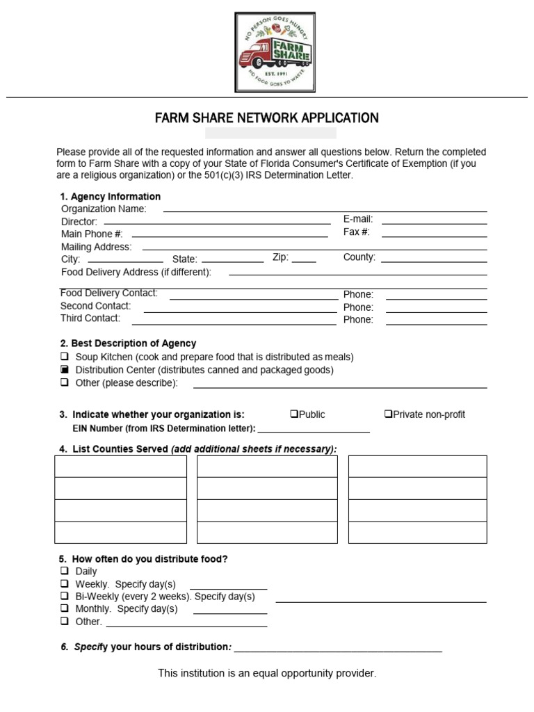 Farm Share Network Application 2023-2024 | PDF | 501(C) Organization ...