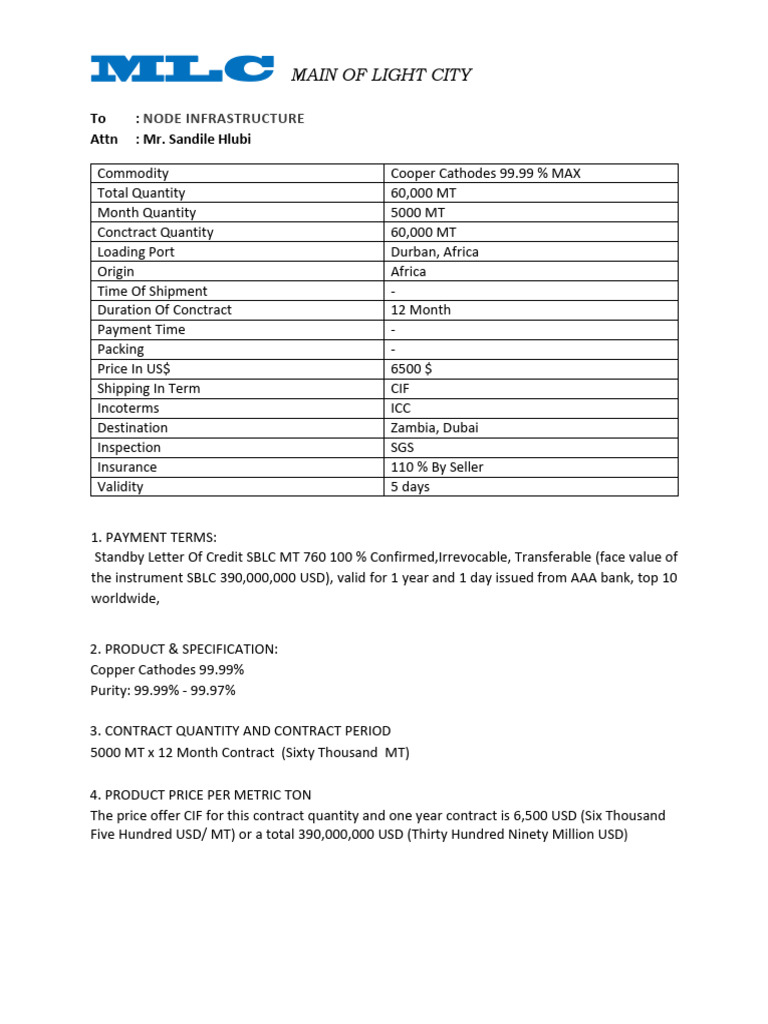 FCO Copper Cathodes NODE | PDF | Letter Of Credit | Private Law