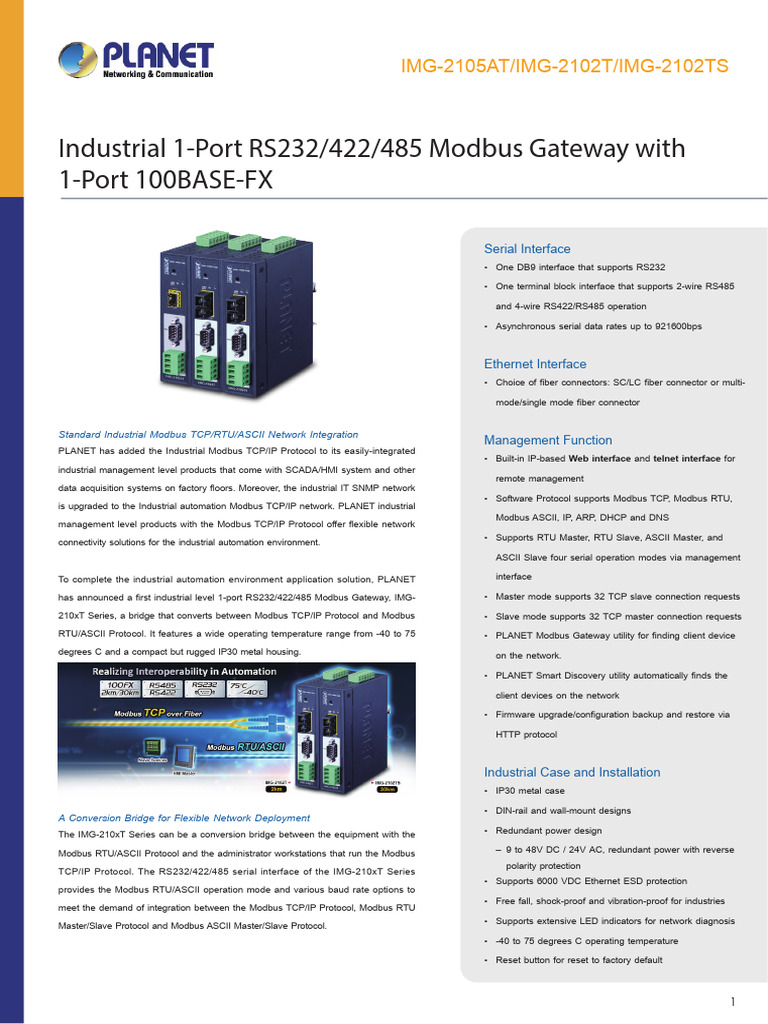 Gateway Planet Modbus | Download Free PDF | Computer Network | Networking Standards