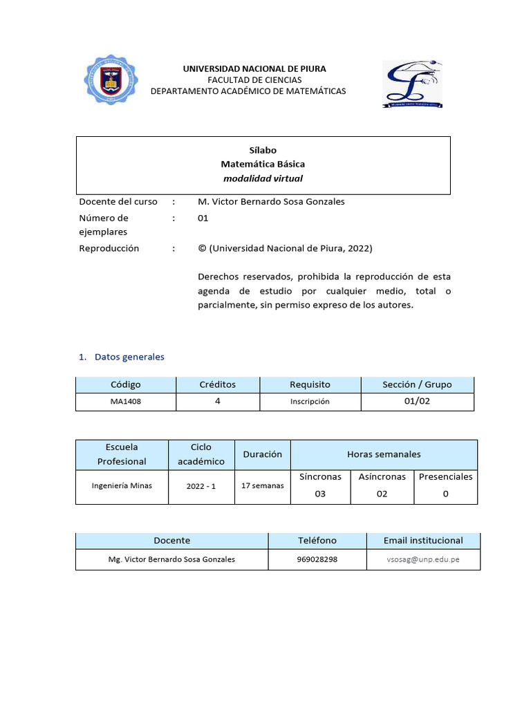 Silabo de Mate Basica | PDF | Proposición | Ecuaciones