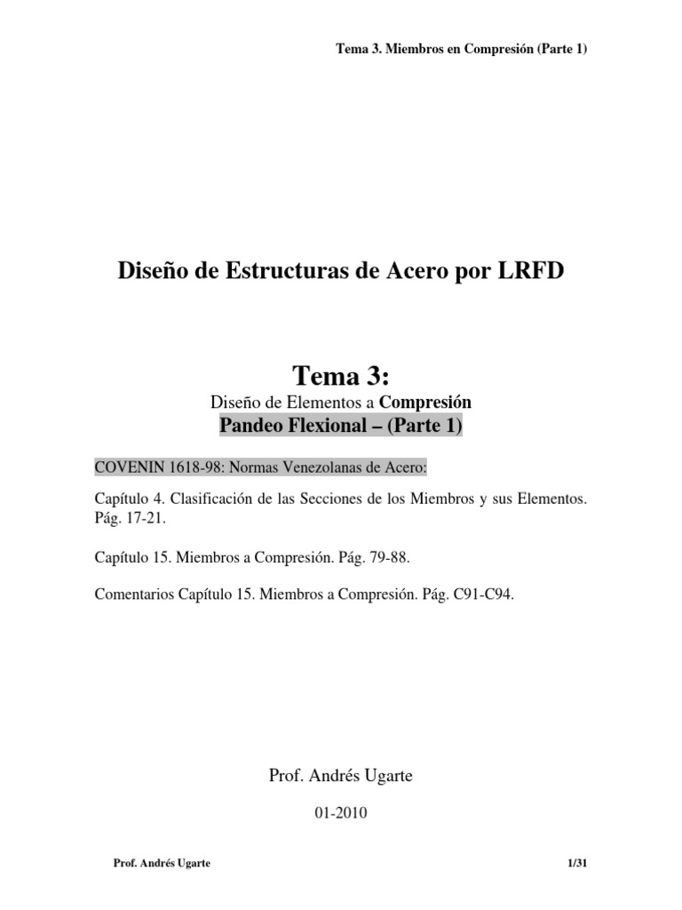 3.1.- Tema 3. Compresión (Pandeo Flexional - Parte 1) | PDF | Pandeo | Rigidez