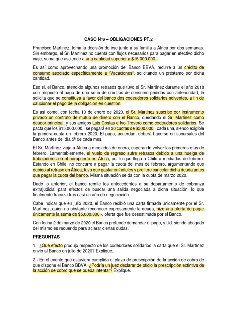 Caso N°6 - Obligaciones 2 | PDF | Estatuto de limitaciones | Bancos