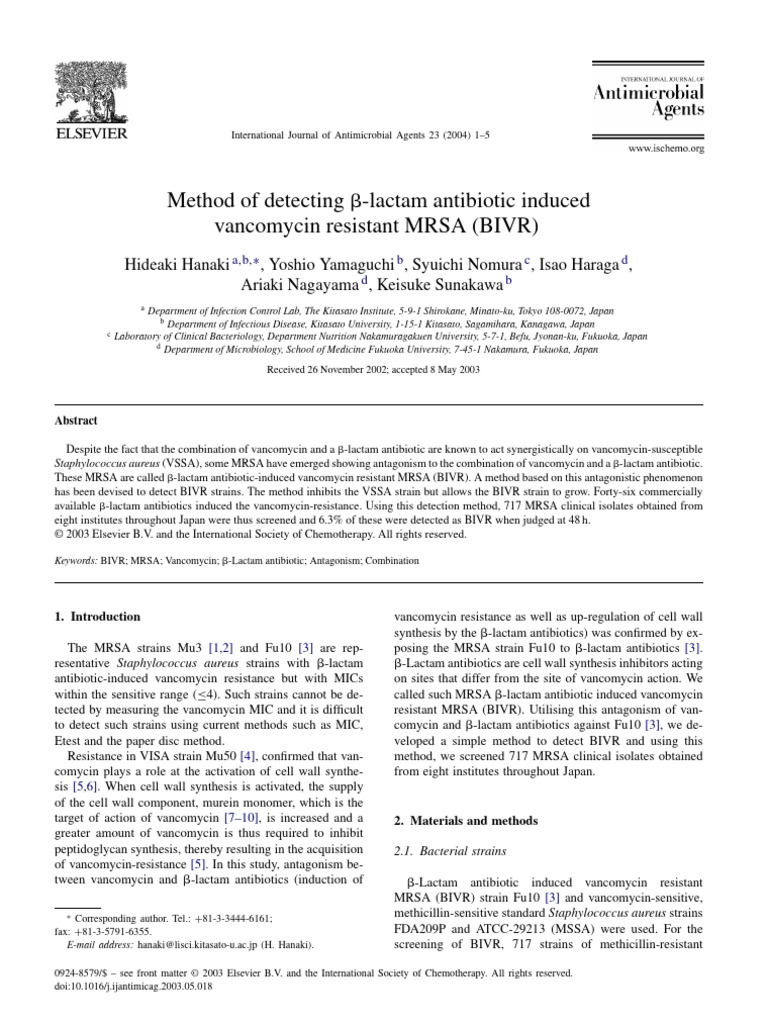 Method Of Detecting B Lactam Antibiotic Induced Vancomycin Resistant Mrsa Bivr Pdf