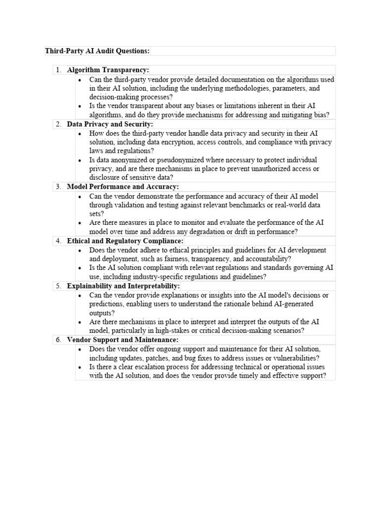 Third-Party Audit Checklist and Rank Table | PDF | Artificial ...