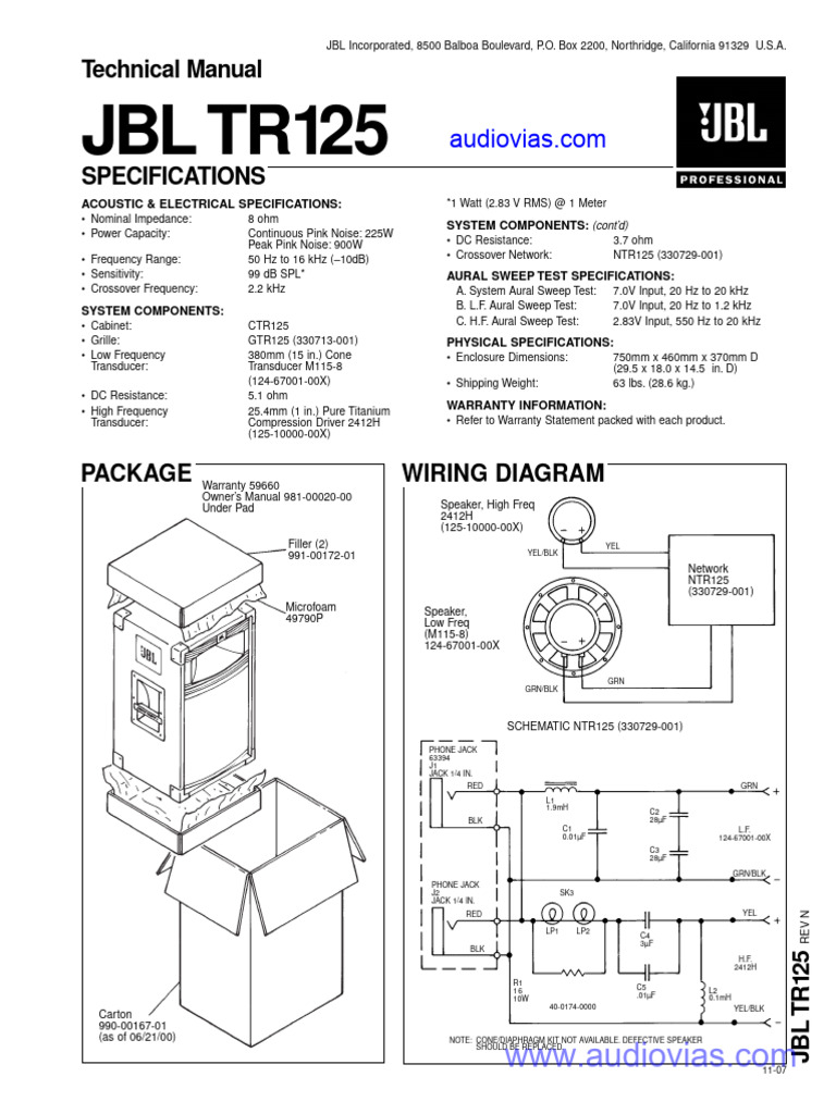 JBL Tr125 Manual de Servicio | PDF | Loudspeaker | Sound Production ...