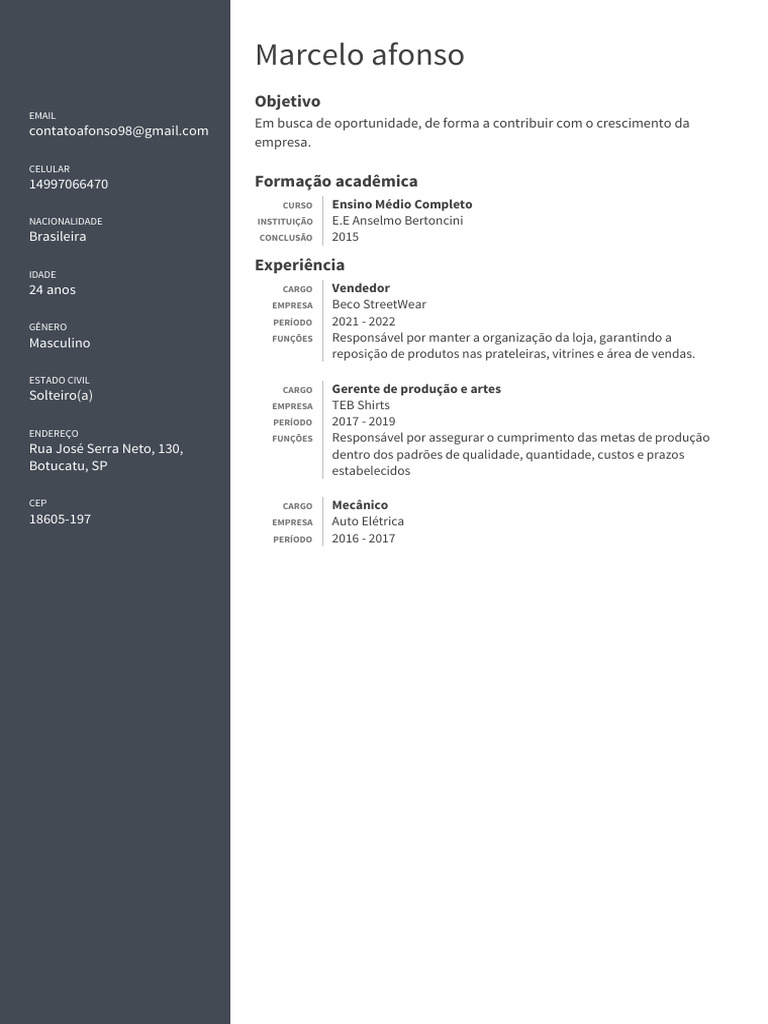 Marcelo Afonso - Currículo | PDF