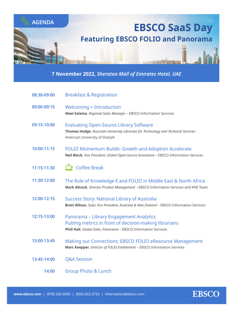 EBSCO FOLIO & Panorama SaaS Day Agenda | PDF