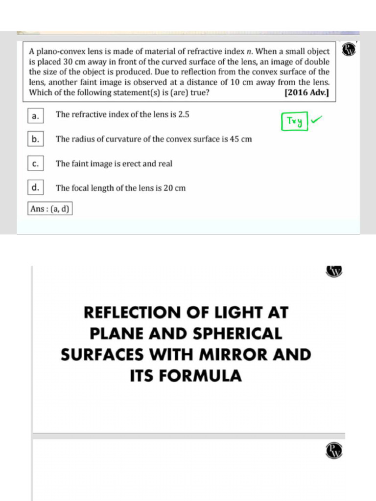 Ray Optics Advance | PDF