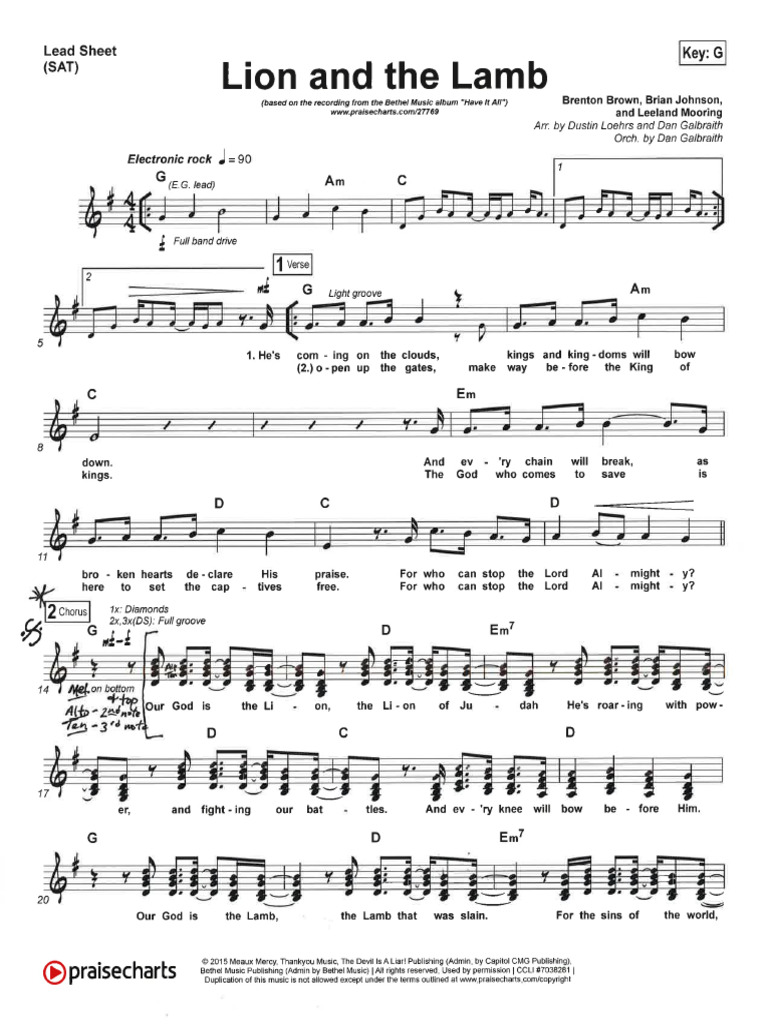 0e5624908 1479003205 Lion and The Lamb Leadsheet in G | PDF