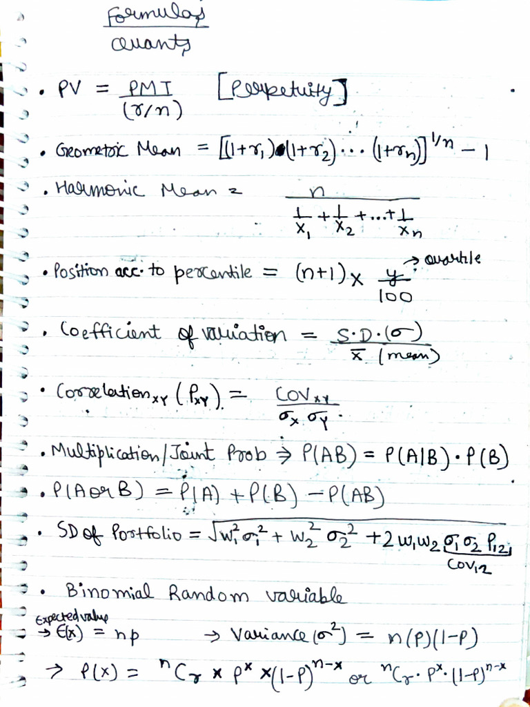 Cfa L1 Important Formulas Pdf Money Business Economics