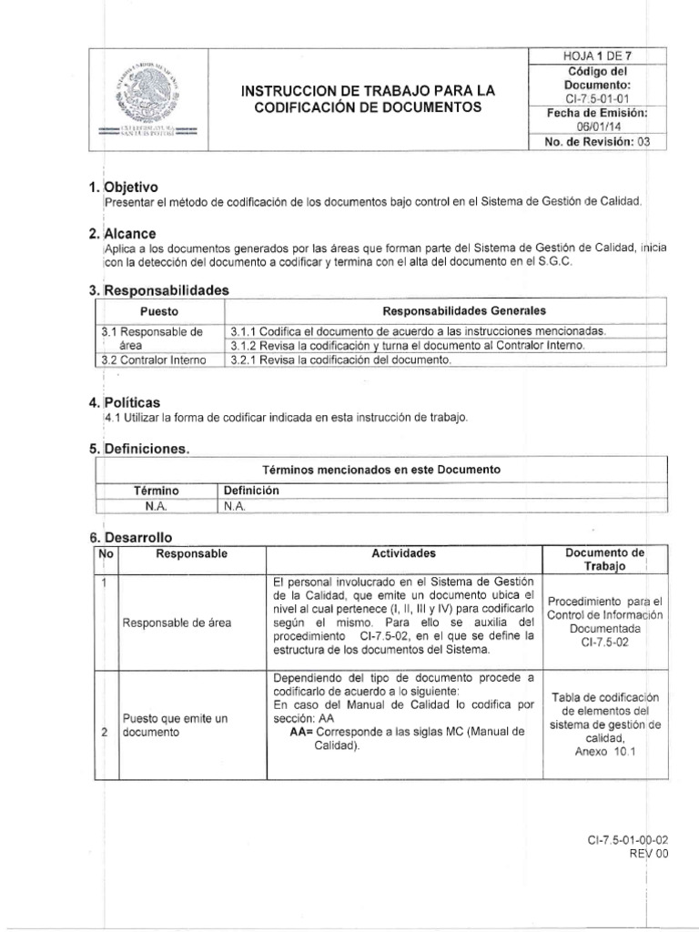 Instrucción de Trabajo para la Codificación de Documentos | PDF | Planificación | Análisis