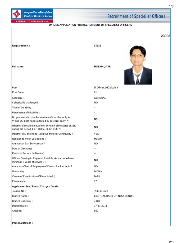 Specialist Officer IT Application Form | PDF | Common Law | Public Law
