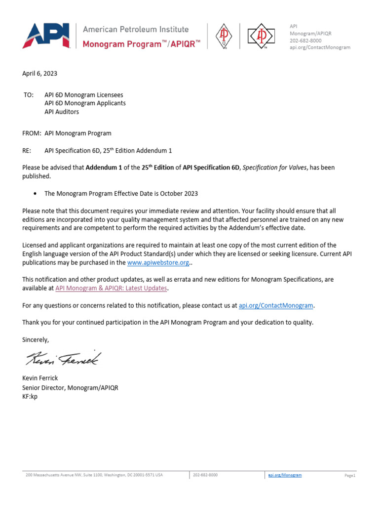 API Specification 6D 25th Edition Addendum 1 Updated 20230406 | PDF ...