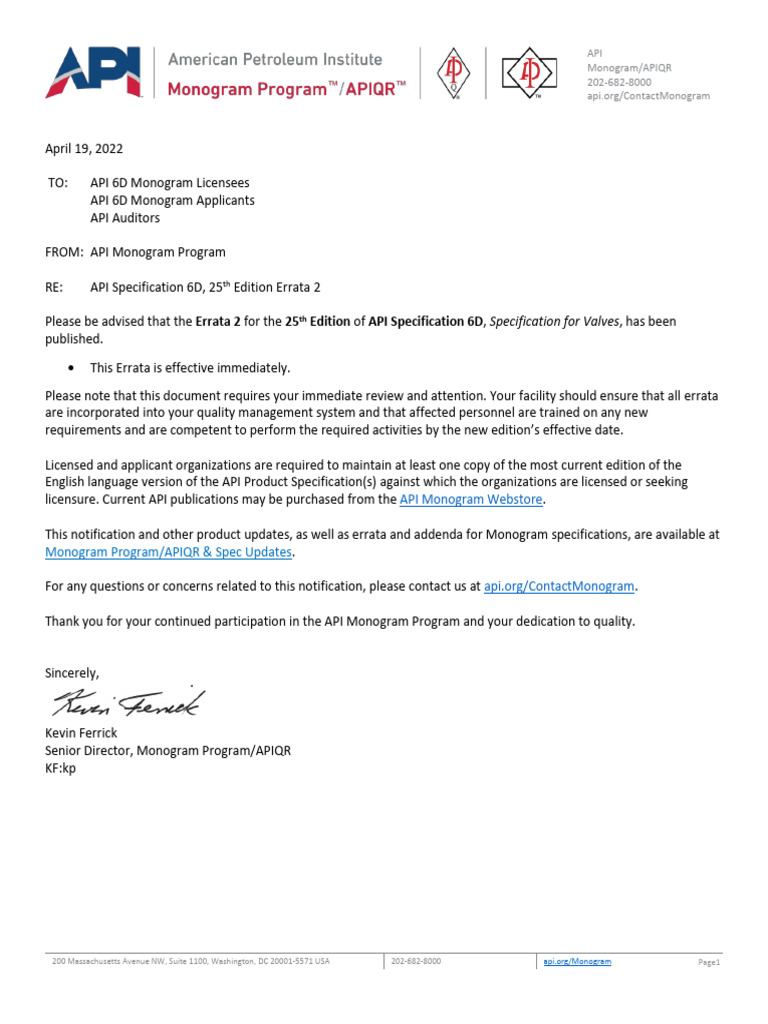API Specification 6D 25th Edition Errata 2 Updated 20220419 | PDF | Business | Computers