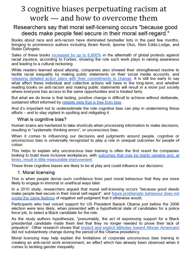 3 Cognitive Biases Perpetuating Racism at Work - and How To Overcome ...