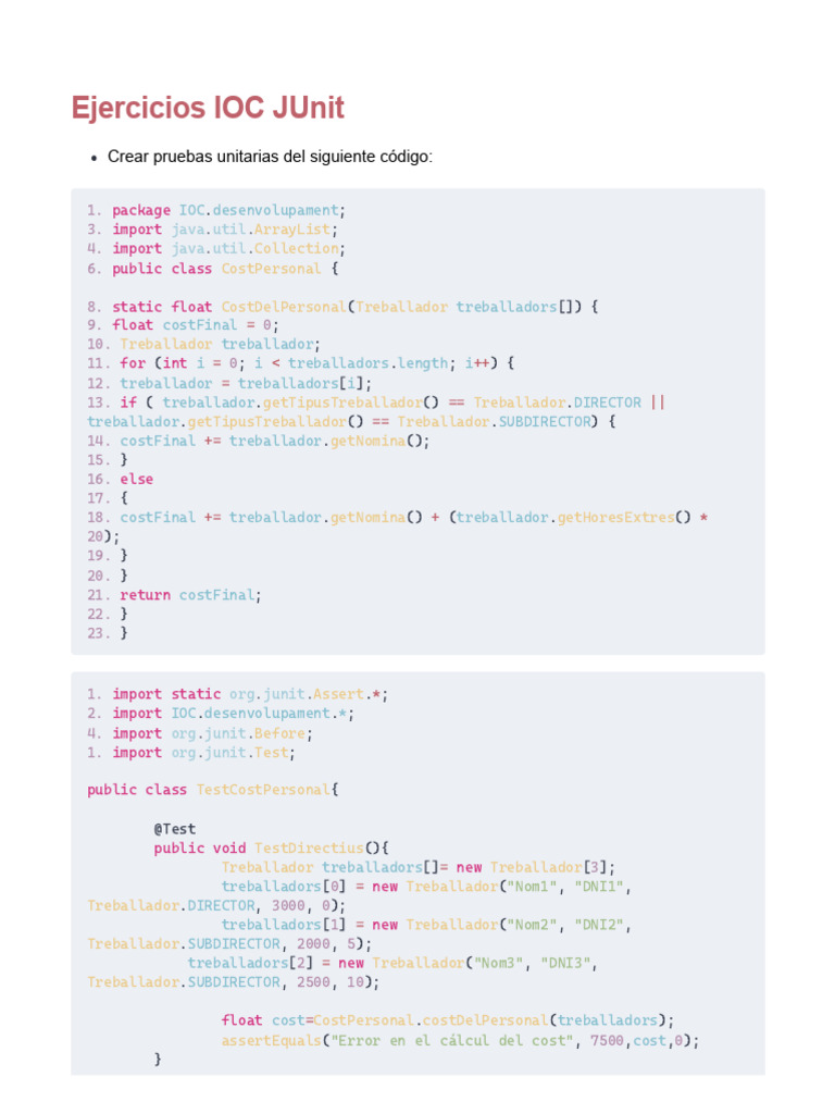 Ejercicios IOC JUnit | PDF