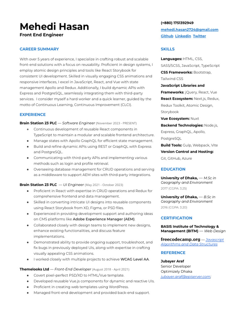 Mehedi Resume | Download Free PDF | Software | Computer Programming