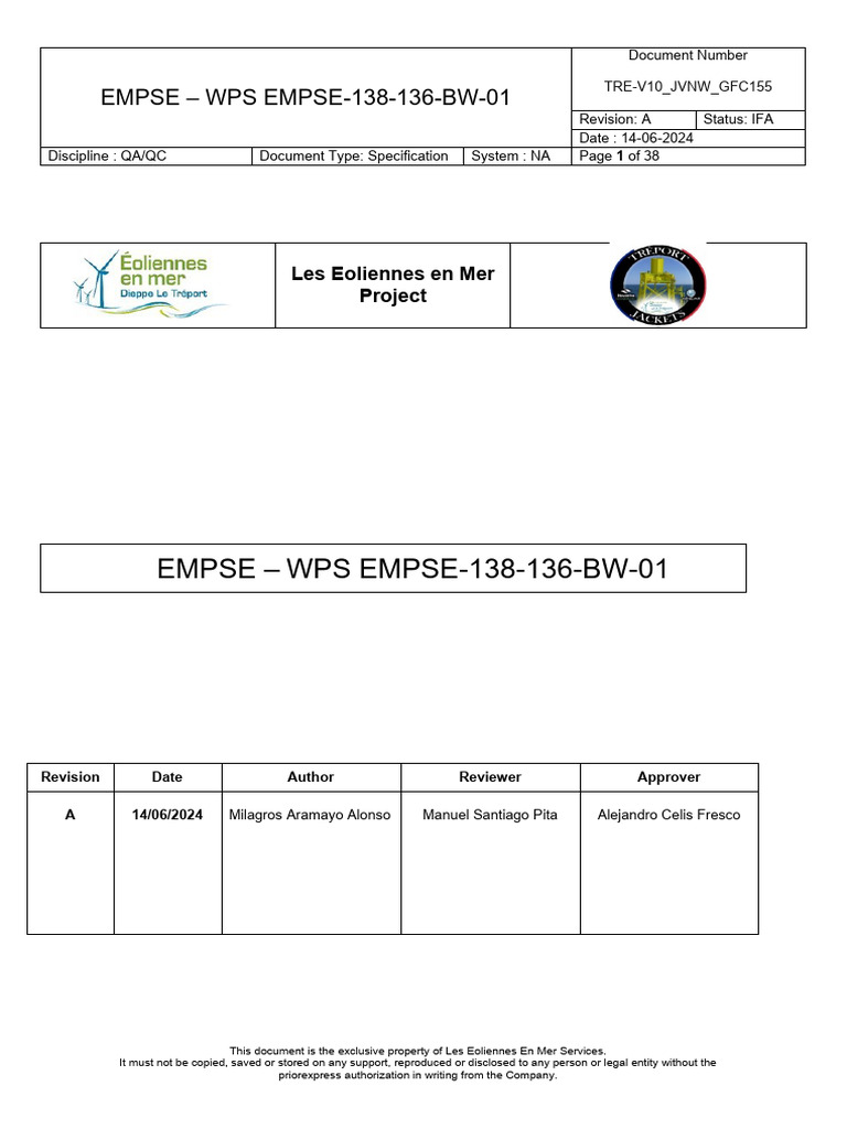 Tre-V10 - JVNW-GFC0155 - WPS Empse-138-136-Bw-01 | PDF | Welding | Construction