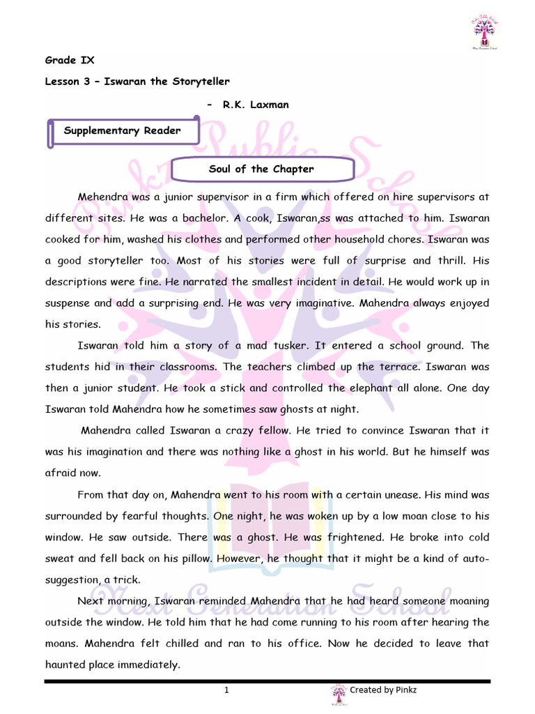English Ishwaran The Story Teller Lesson-3-Reader | PDF | Ghosts | Storytelling