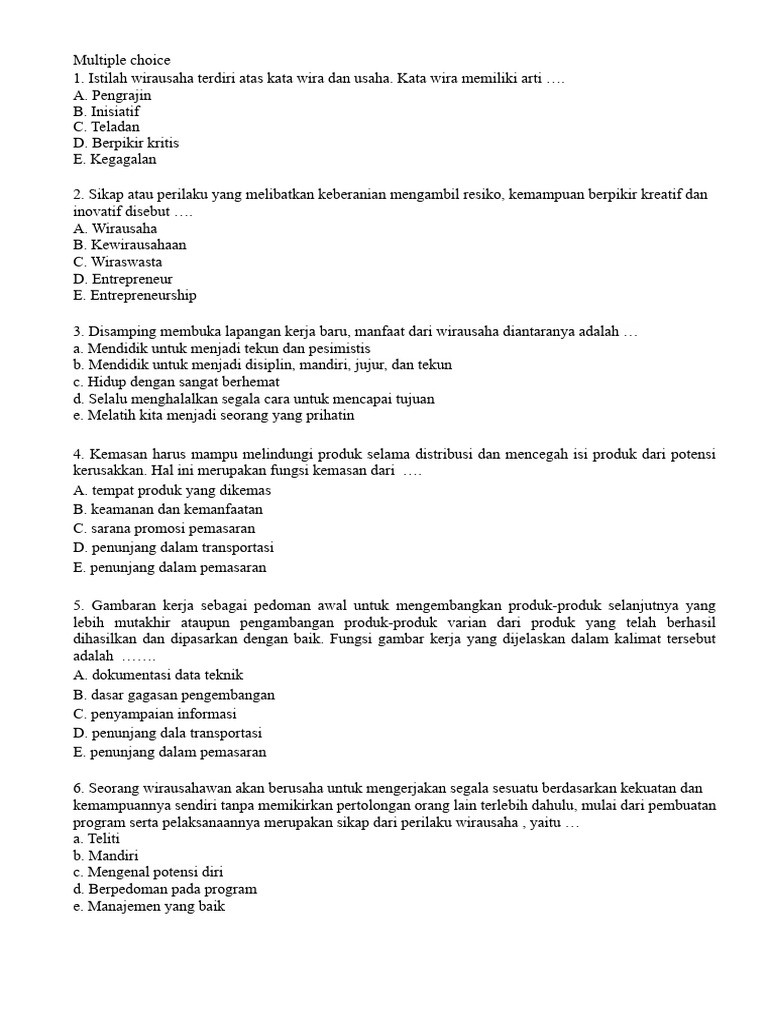 Soal Ulangan Harian Kelas X TBSM | PDF