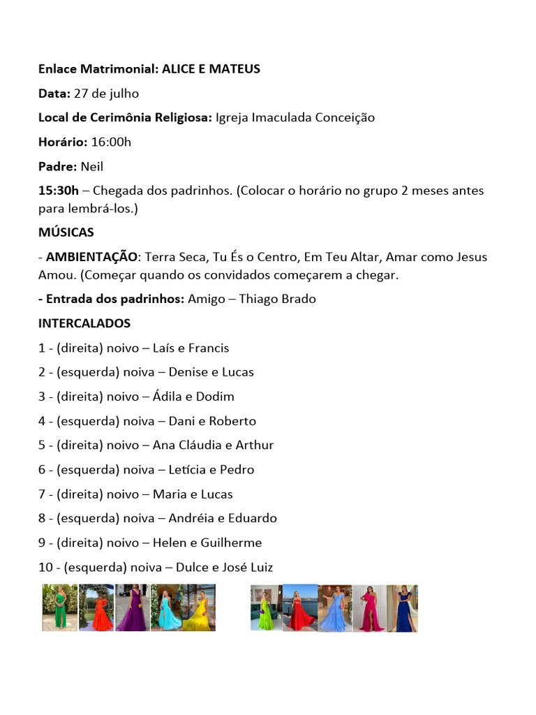Cronograma Casamento - Alice e Mateus | PDF | Gastronomia, comida e ...